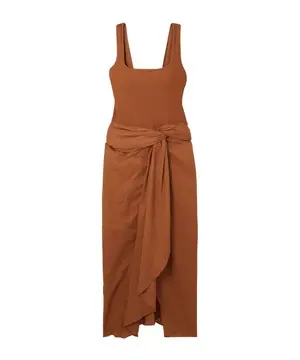 Johanna Ortiz Linen And Ribbed-knit Dress - Brown