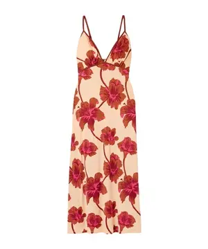 Johanna Ortiz Floral-print Satin Maxi Dress - Nude