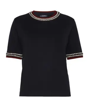 Max Mara Short-sleeved Knitwear With Contrasting Trim - Black