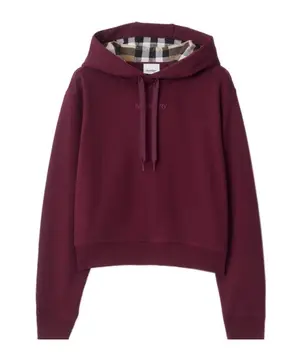 Burberry Cropped Cotton Hoodie - Deep Grape Purple