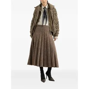 Brunello Cucinelli Virgin Wool Donegal Pleated Flared Skirt - Light Brown