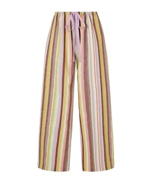 Anna Sui Mesa Striped Cotton-blend Straight-leg Drawstring Pants - Nude