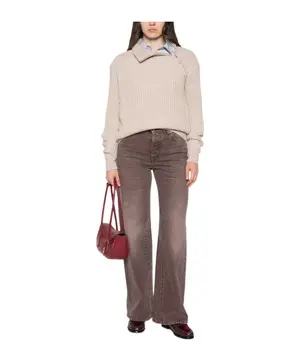 ALLUDE Ribbed Knit Sweater With Off-centre Zip - Beige