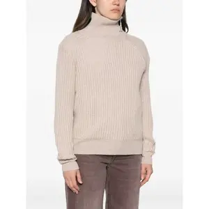 ALLUDE Ribbed Knit Sweater With Off-centre Zip - Beige