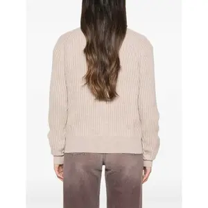 ALLUDE Ribbed Knit Sweater With Off-centre Zip - Beige