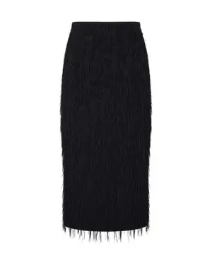Patrizia Pepe Fringed Straight Hem Midi Skirt - Black