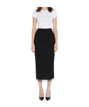 Patrizia Pepe Fringed Straight Hem Midi Skirt - Black