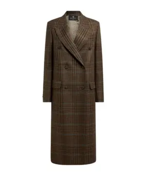 Etro Double-breasted Wool Coat With Prince Of Wales Motif - Green