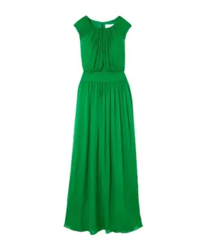 Saloni Gathered Silk-blend Crepon Maxi Dress - Green