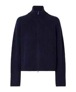 LISA YANG High Neck Cropped Knit Jacket - Black
