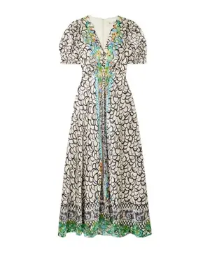Saloni Printed Silk Dress - White