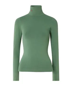 Perfect Moment Ribbed Thermal Modal-blend Turtleneck Top - Green