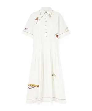 ALEMAIS Cotton Embroidered Midi Dress - White