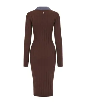 Patrizia Pepe Ribbed Knit V-neck Dress - Brown