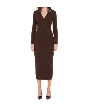 Patrizia Pepe Ribbed Knit V-neck Dress - Brown