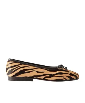 LOEFFLER RANDALL Calf Hair Zebra-print Ballet Flats With Bow Detailing