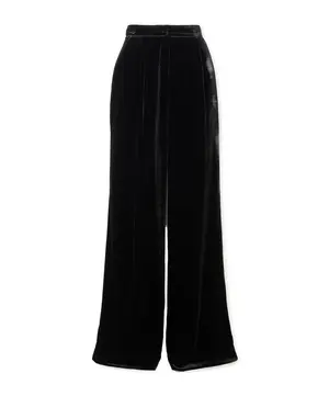 Saloni Velvet Wide-leg Trousers - Black