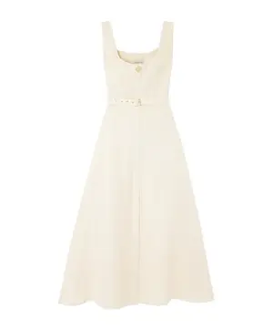 Le Kasha Belted Linen Midi Dress - Yellow