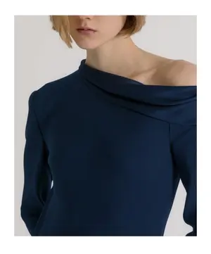 Alberta Ferretti Asymmetric-neck Long-sleeve Dress
