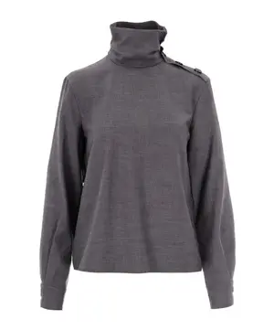 Patrizia Pepe Straight Hem High Neck Blouse - Gray