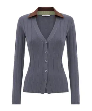 Patrizia Pepe Ribbed Colour-block Cardigan - Blue-grey