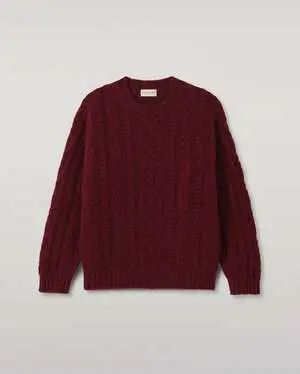 Johnstons Of Elgin Macdonald Dark Aran Cable Cahmere Jumper - Red