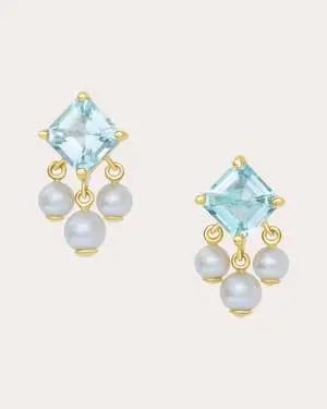 YI COLLECTION Aquamarine & Pearl Nymph Stud Earrings - Blue