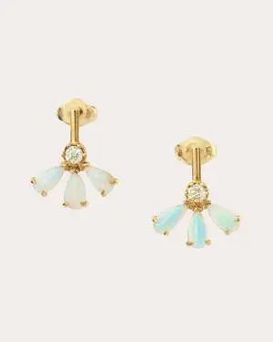 YI COLLECTION Opal & Diamond Fauna Stud Earrings - Gold