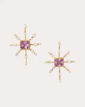 YI COLLECTION Sapphire & Diamond Starburst Stud Earrings - Pink