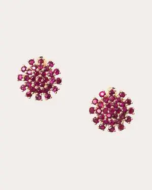 YI COLLECTION Ruby Flower Stud Earrings - Red