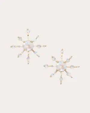 YI COLLECTION Moonstone & Diamond Starburst Stud Earrings - White