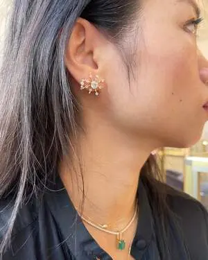 YI COLLECTION Moonstone & Diamond Starburst Stud Earrings