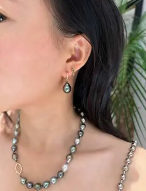 YI COLLECTION Tahitian Pearl & Diamond Drop Earrings