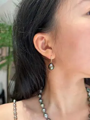 YI COLLECTION Tahitian Pearl & Diamond Drop Earrings