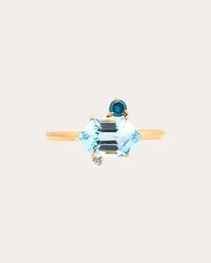 YI COLLECTION Aquamarine & Diamond Puzzle Ring - Blue