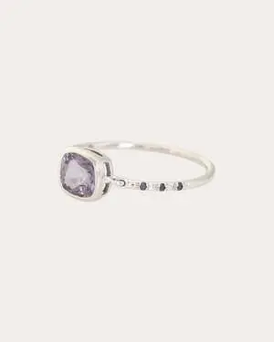 YI COLLECTION Black Diamond & Lilac Gray Spinel Petite Circle Ring