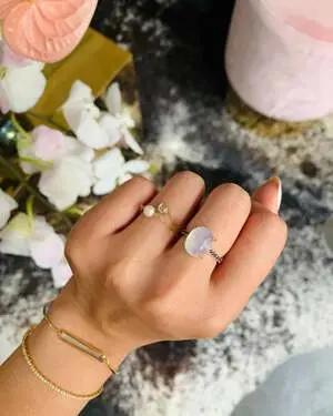 YI COLLECTION Rainbow Moonstone & Sapphire Globe Ring