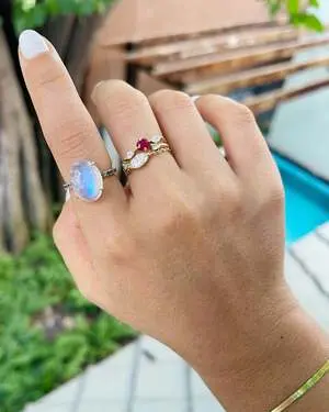 YI COLLECTION Rainbow Moonstone & Sapphire Globe Ring