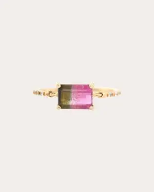 YI COLLECTION Diamond & Watermelon Tourmaline Petite Ring - Pink