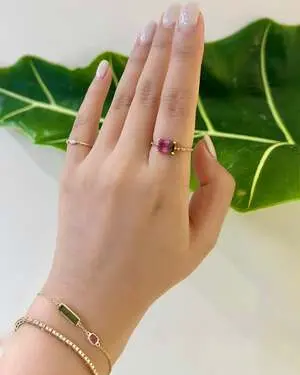 YI COLLECTION Diamond & Watermelon Tourmaline Petite Ring