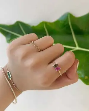 YI COLLECTION Diamond & Watermelon Tourmaline Petite Ring