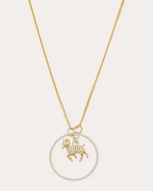 YI COLLECTION Diamond Zodiac Goat Pendant Necklace - Gold