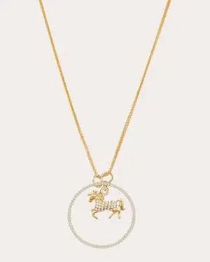 YI COLLECTION Diamond Zodiac Horse Pendant Necklace - Gold