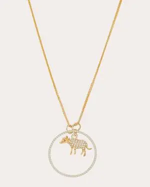 YI COLLECTION Diamond Zodiac Ox Pendant Necklace - Gold