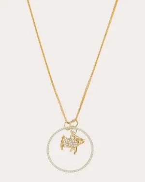 YI COLLECTION Diamond Zodiac Pig Pendant Necklace - Gold