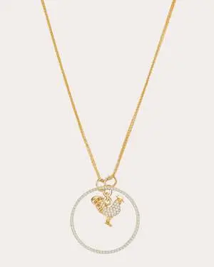 YI COLLECTION Diamond Zodiac Rooster Pendant Necklace - Gold