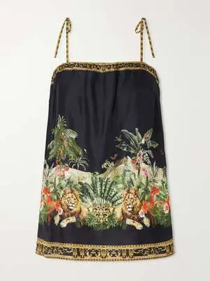 Camilla Crystal-embellished Printed Silk-satin Top