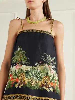 Camilla Crystal-embellished Printed Silk-satin Top