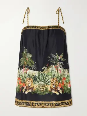 Camilla Crystal-embellished Printed Silk-satin Top - Black