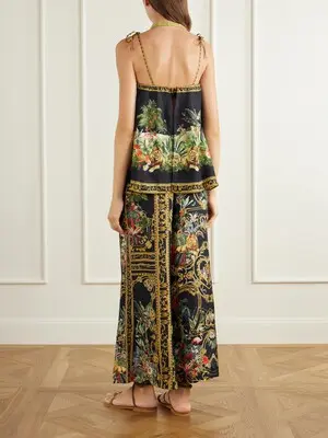 Camilla Crystal-embellished Printed Silk-satin Top